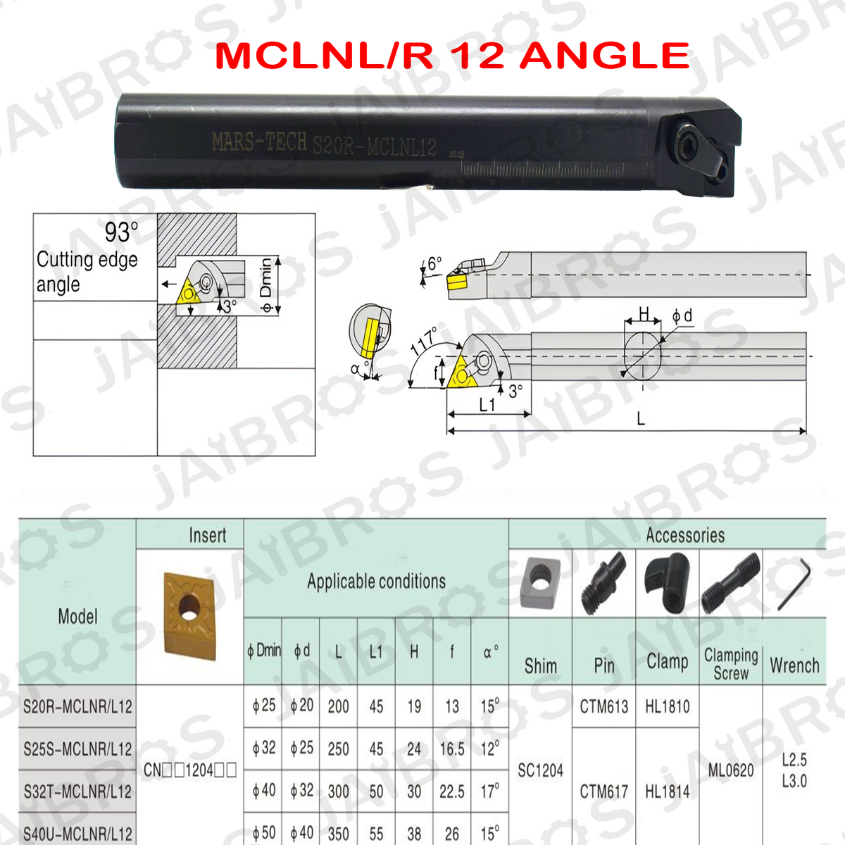 MCLNR/L CNMG1204 Boring Bar | 16–32mm Dia | Jaibros