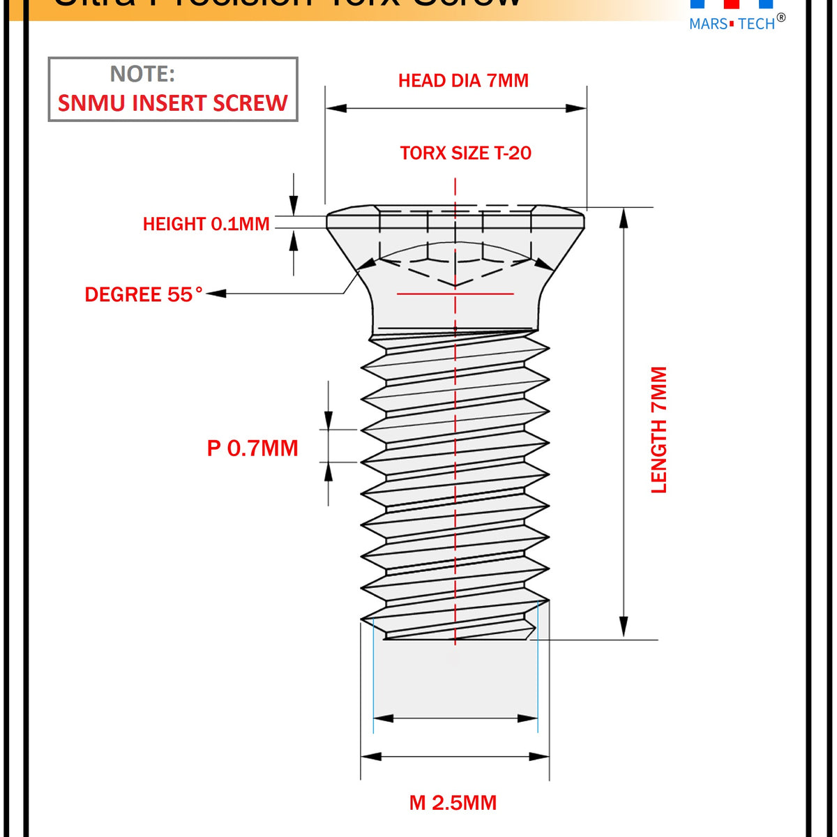 Ultra Precision Screw SNMU12 insert 4X12 D7 long Pack of 10 nos. – Jaibros